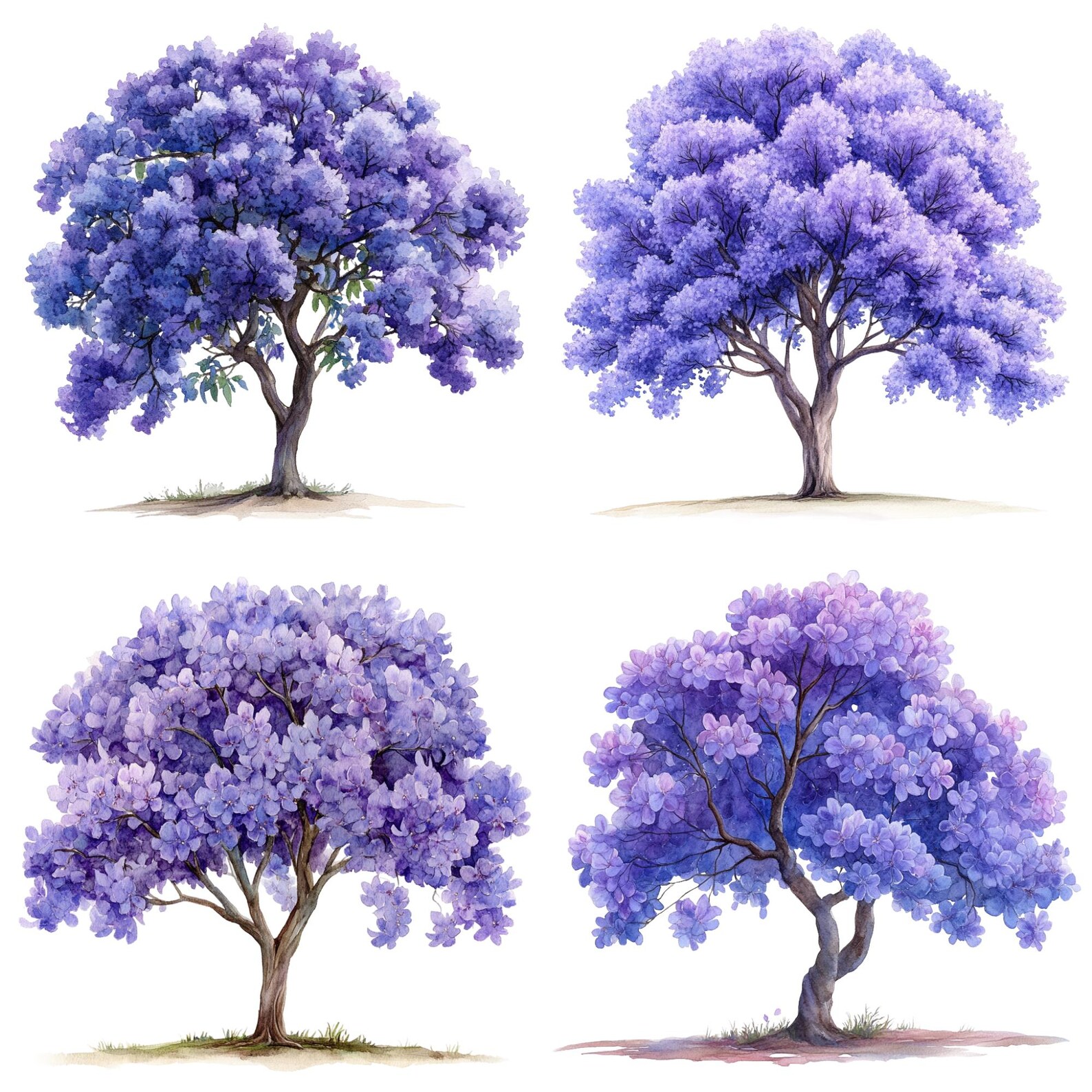 Jacaranda Tree PNG Clipart Bundle, Watercolor Tree Illustration ...