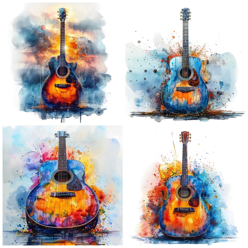 Acoustic Guitar PNG Clipart, Watercolor 41 Acoustic Guitarist ...