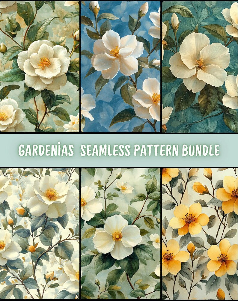 Watercolor Gardenias Seamless Pattern, Commercial Use Digital Paper ...