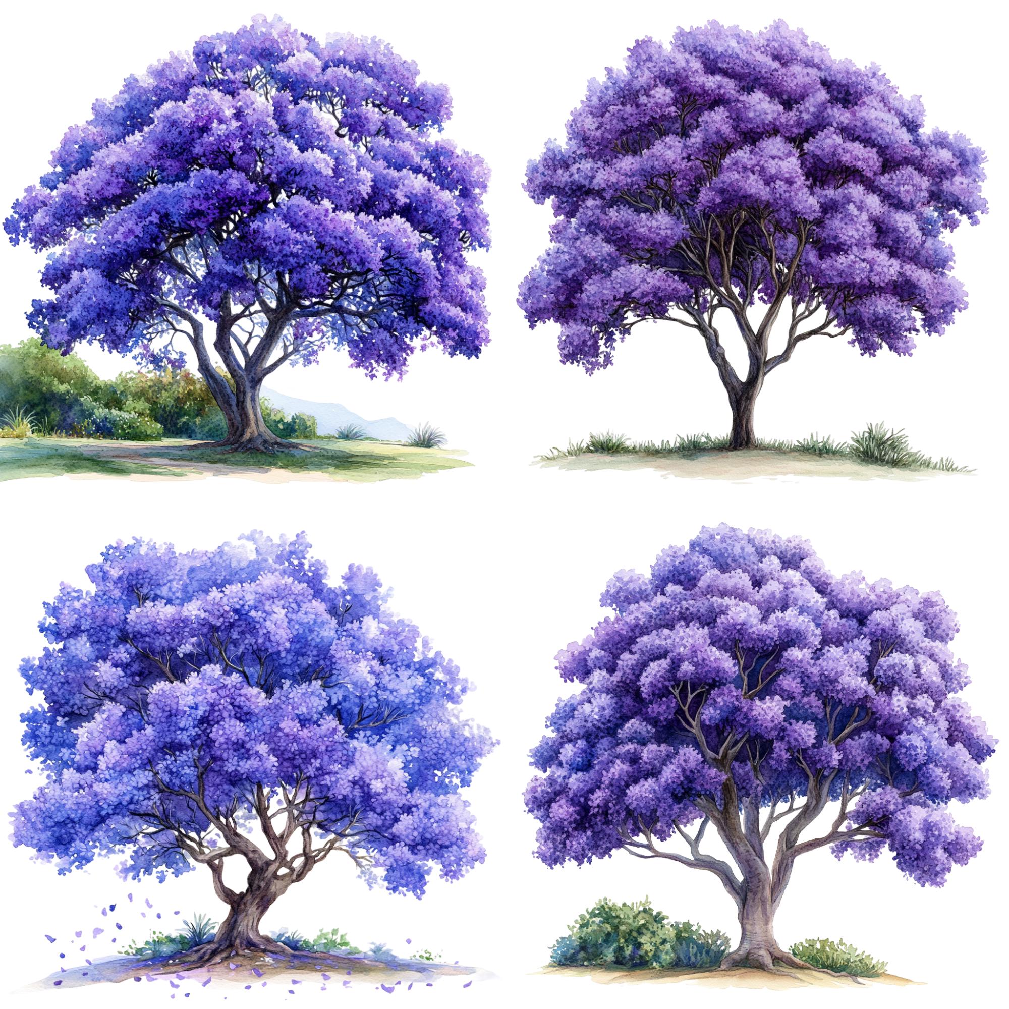 Jacaranda Tree PNG Clipart Bundle, Watercolor Tree Illustration ...