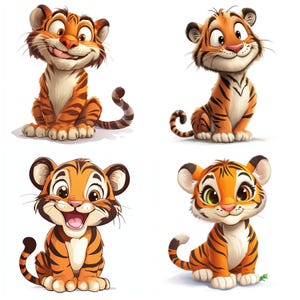 43 Adorable Tiger PNG Clipart Bundle, Cartoon Tiger Illustration, Funny ...