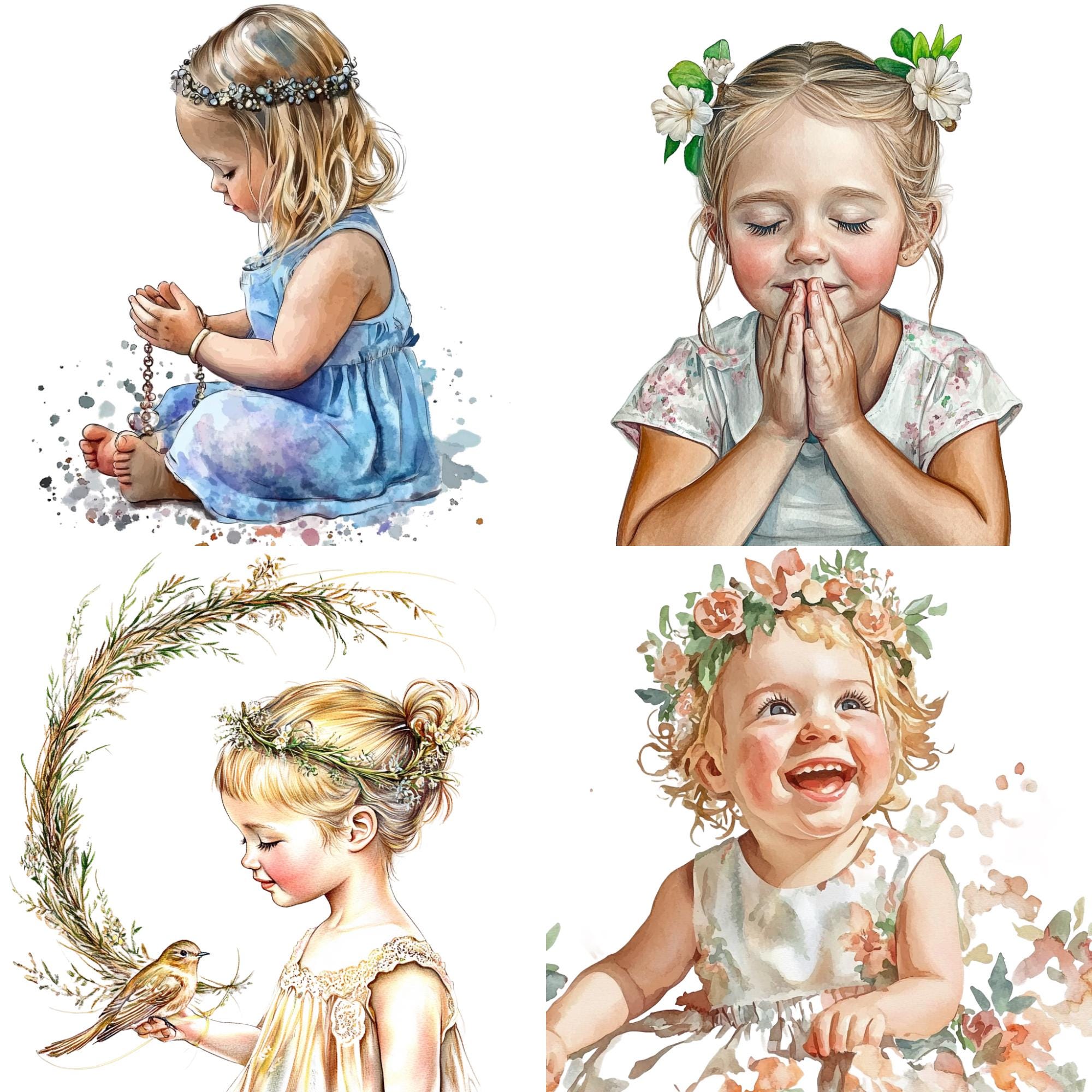 31 Communion Girl PNG Clipart Bunlde, Watercolor Holly First Communion ...