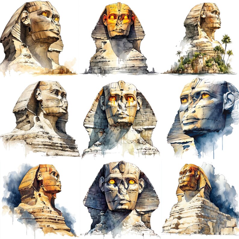 40 Sphinx Landscpae PNG Clip Art Bundle, Watercolor Ancient Egyptian ...