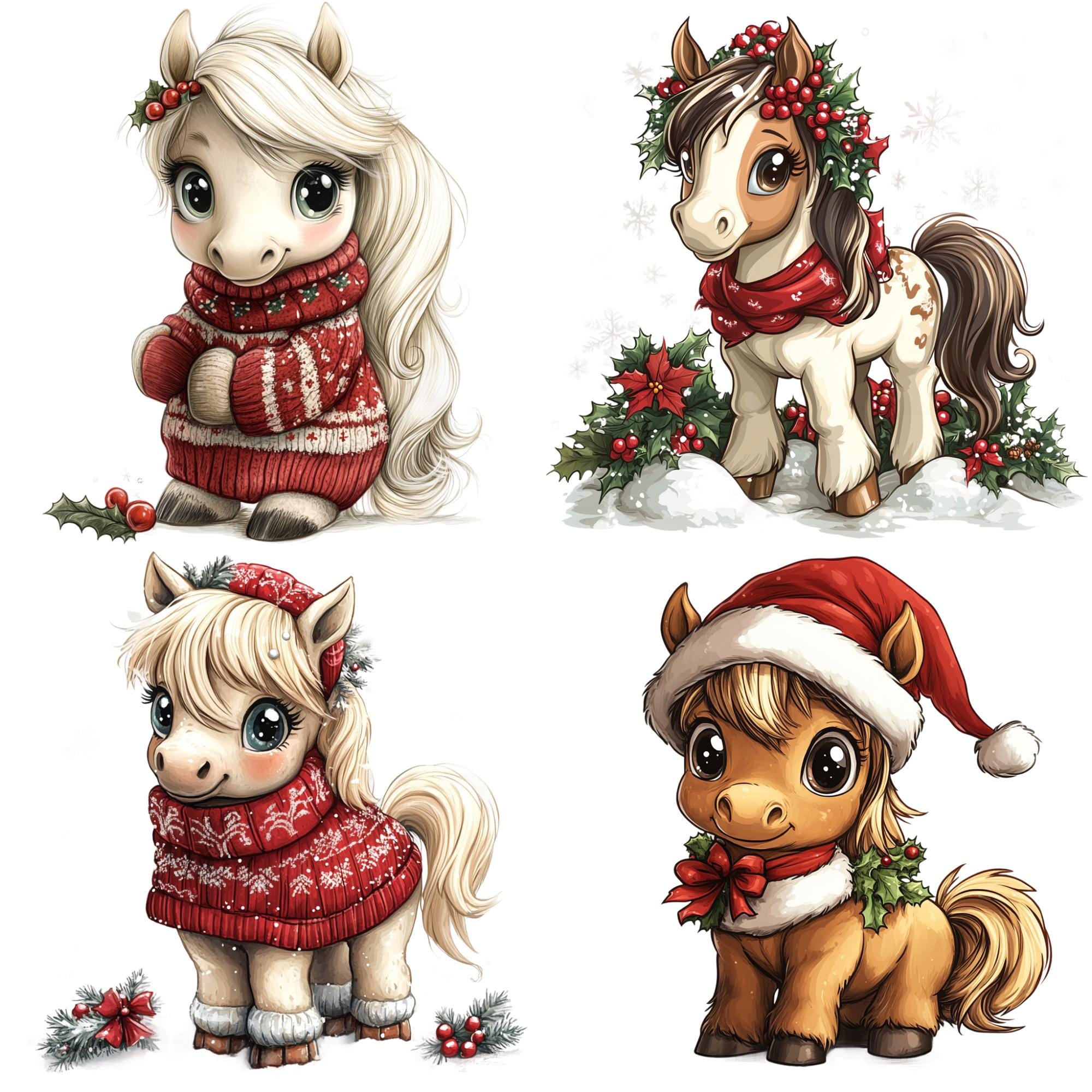 33 Christmas Pony PNG Clipart Bundle, Adorable Xmas Pony Art ...