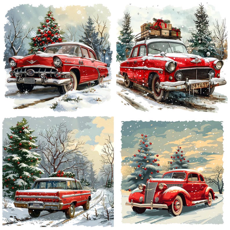 Christmas Car PNG Clipart, Watercolor 28 Xmas Car Scenery Illustration ...