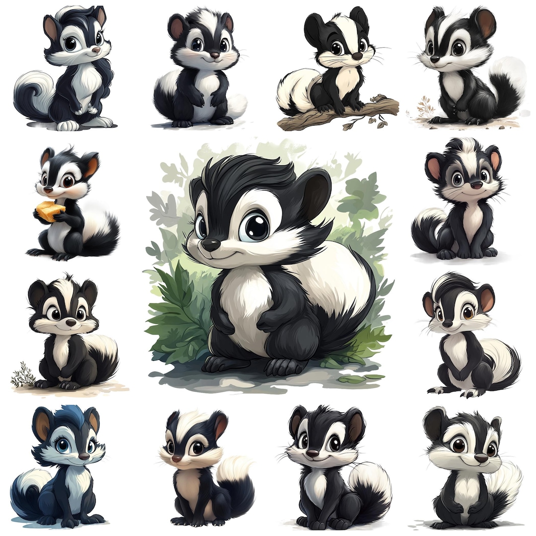 Cute Cartoon Skunk PNG Clipart Bundle, Playful Nursery Images ...