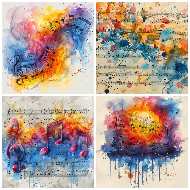 26 Music Notations PNG Clipart, Watercolor Abstract Music Symbol ...