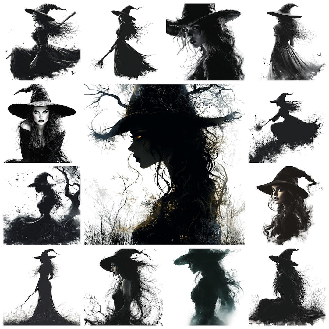 40 Shadow Witch PNG Clipart Bundle, Watercolor Shadow Sorceress ...