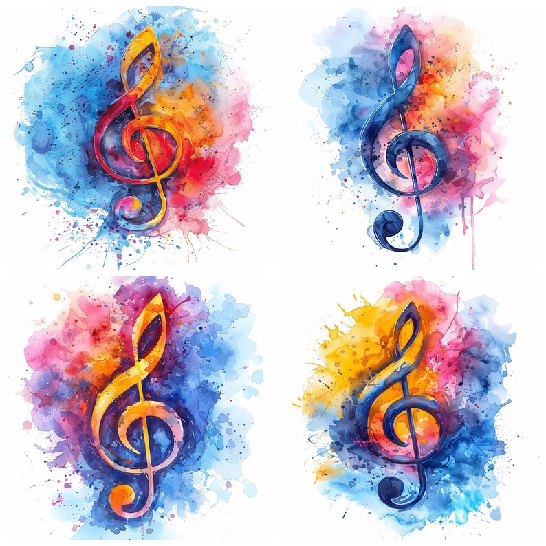 27 Treble Clef PNG Clipart, Watercolor Musical Symbol T-shirt Design ...