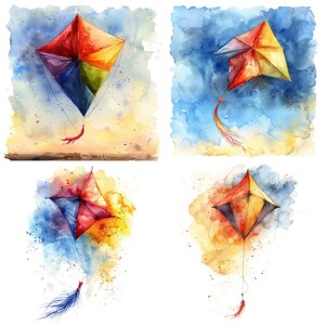 Watercolor 34 Kite PNG Clipart, Kite Flying Scenery Illustration ...