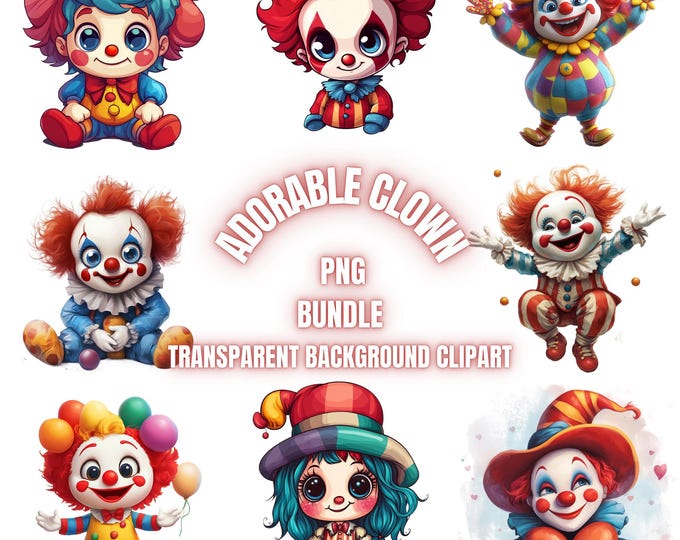 Watercolor Cute Clown Clipart, Adorable Clown PNG Bundle, Children ...