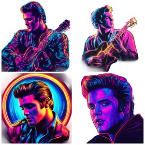 40 Elvis Presley Neon Light Clipart PNG Bundle, Glow Elvis Presley ...