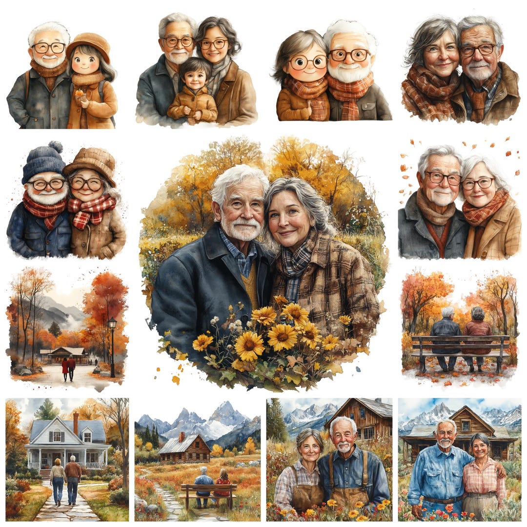 30 National Grandparents Day PNG Clipart Bundle, Watercolor ...