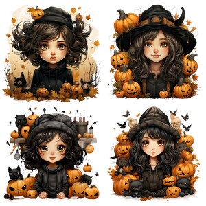 46 Adorable Halloween Girl PNG Clipart Bundle, Watercolor Cute ...