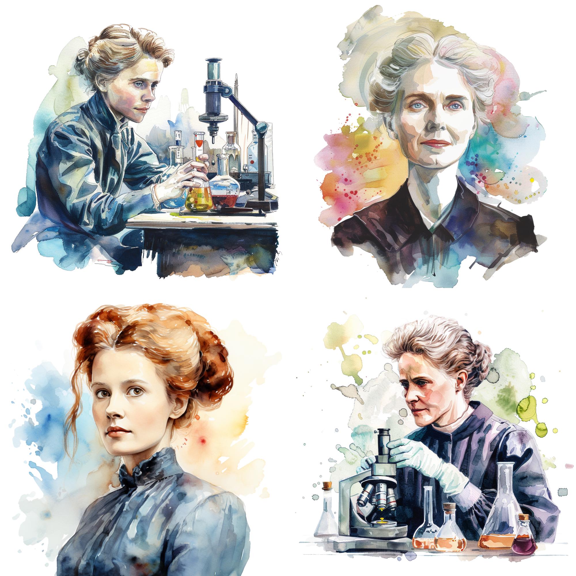 30 Marie Curie PNG Clipart Bundle, Watercolor Famous Scientists Figures ...