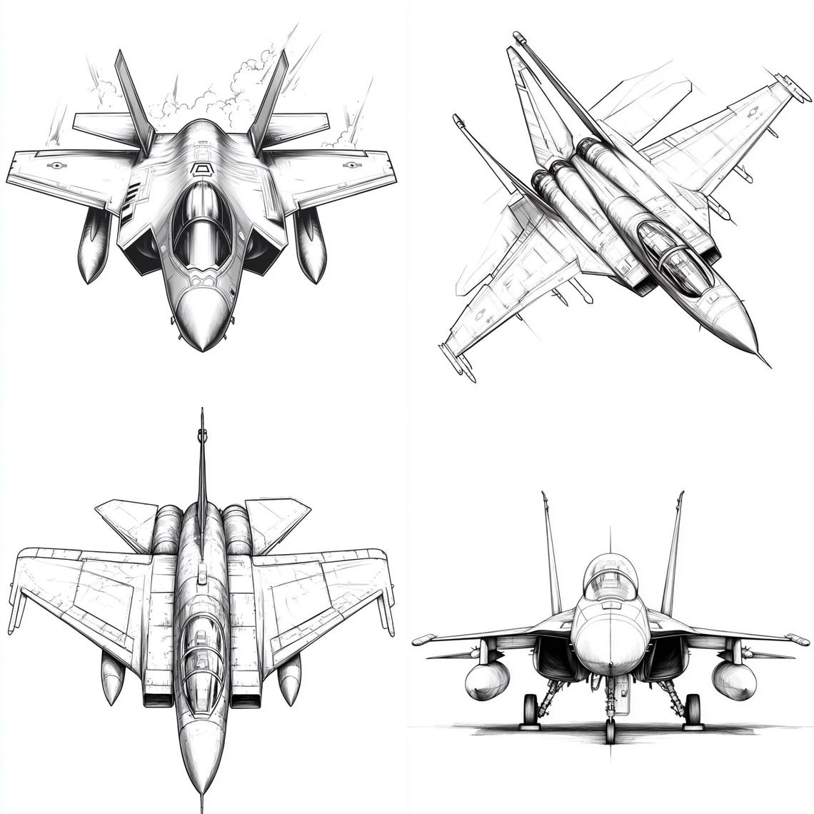 33 Modern Jet Fighter Line Art PNG Clipart Bundle, Abstract Line Art ...