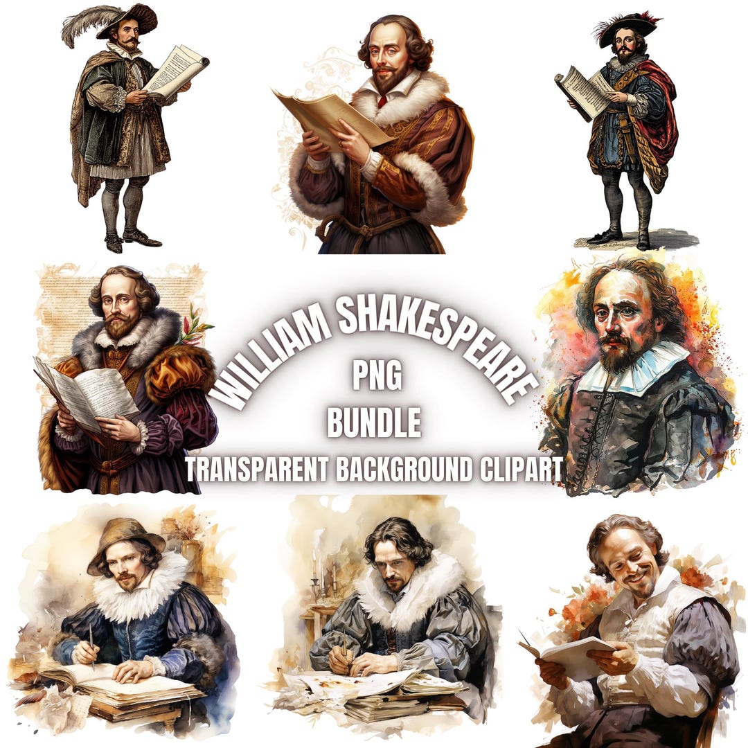 William Shakespeare PNG Clipart Bundle, Watercolor William Shakespeare ...