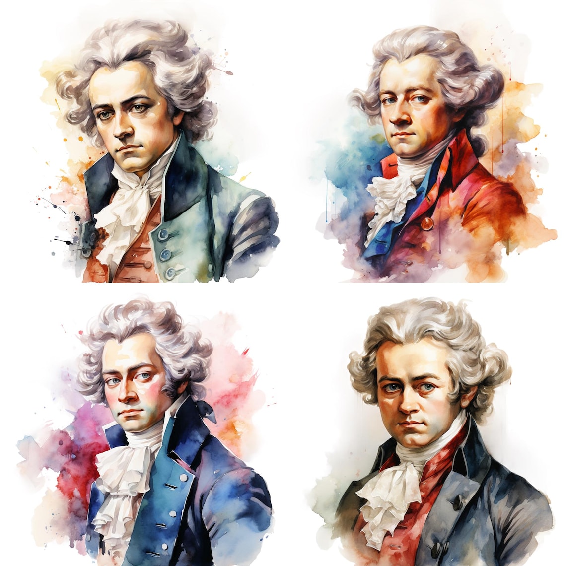 Wolfgang Amadeus Mozart PNG Clipart Bundle, Watercolor Mozart Famous ...