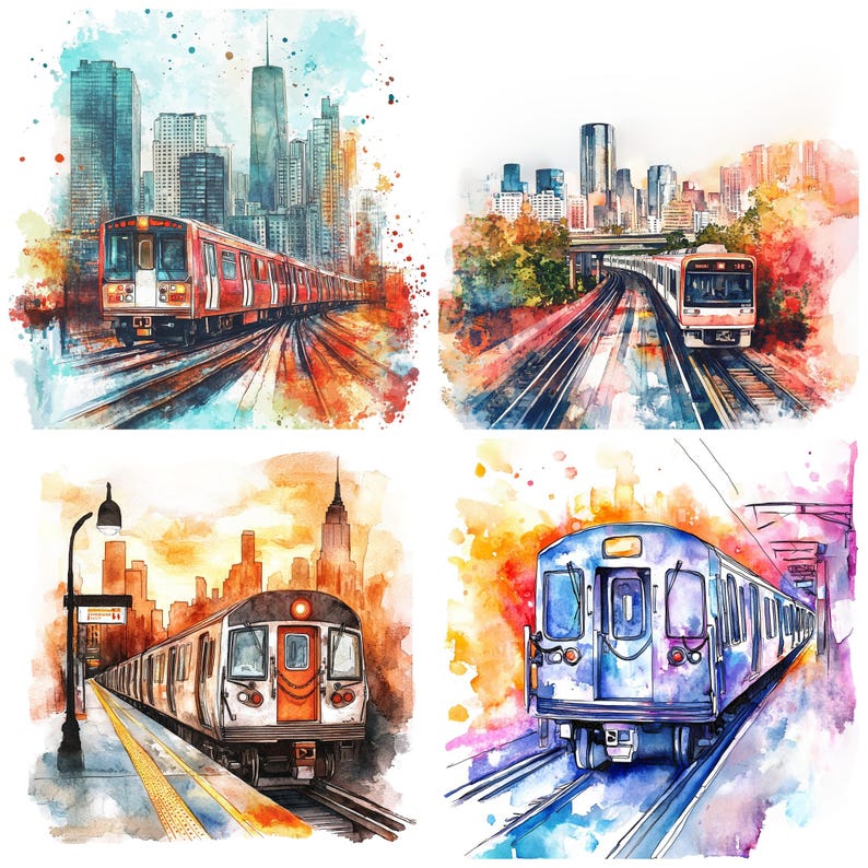 Watercolor Metro PNG Clipart Bundle, 34 Subway Scenery Illustration ...
