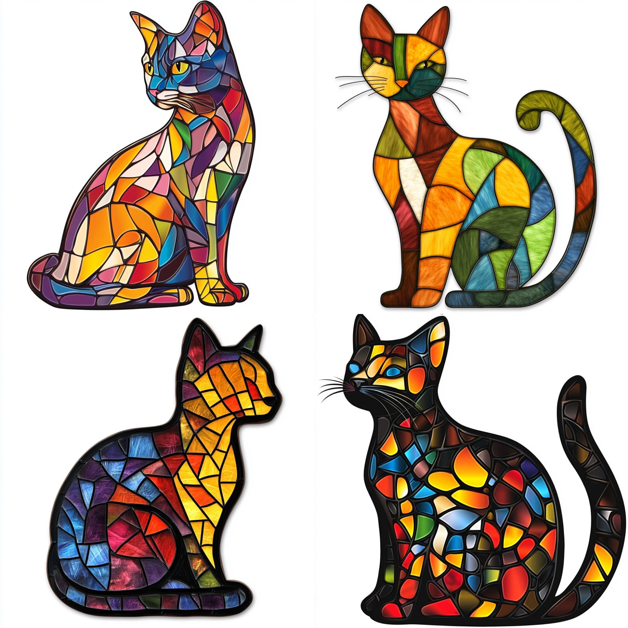 40 Stained Glass Cat PNG Clipart, Watercolor Stained Glass Kitten ...