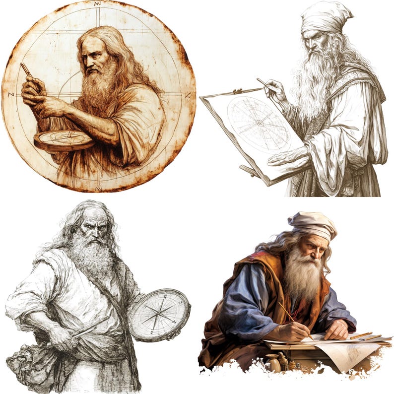 Leonardo Da Vinci PNG Clipart Bundle, Watercolor Famous Figures ...