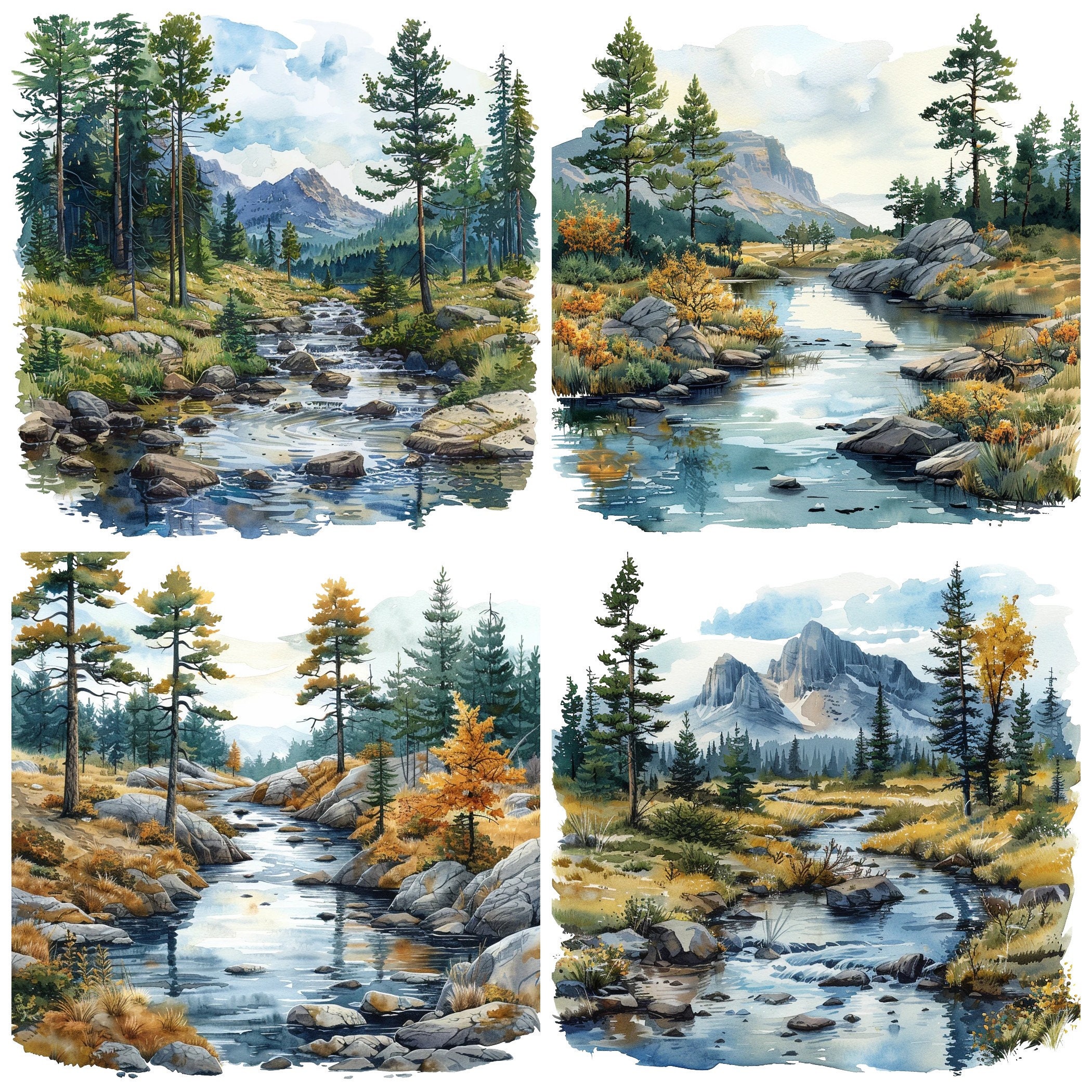 Rushing River PNG Landscape Clipart, Watercolor River Rapids Scenery ...