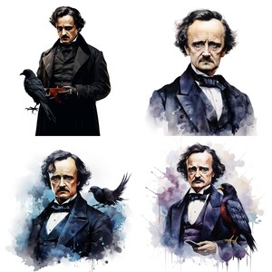 Edgar Allan Poe PNG Clipart Bundle, Watercolor Edgar Allan Poe Gothic ...