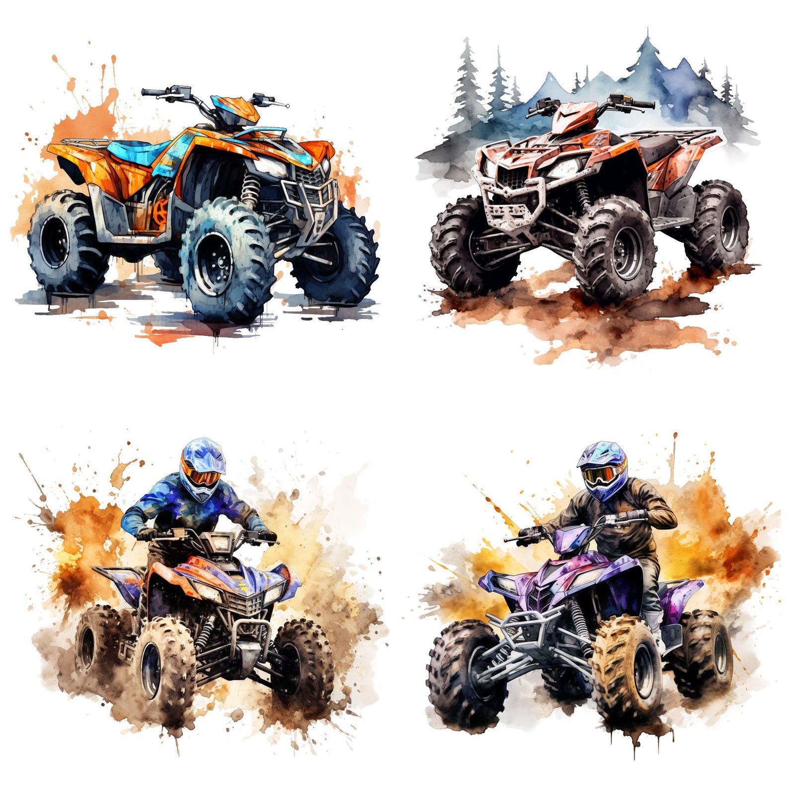 43 ATV Extreme Sport Clipart PNG Bundle, Watercolor ATV Adventure ...