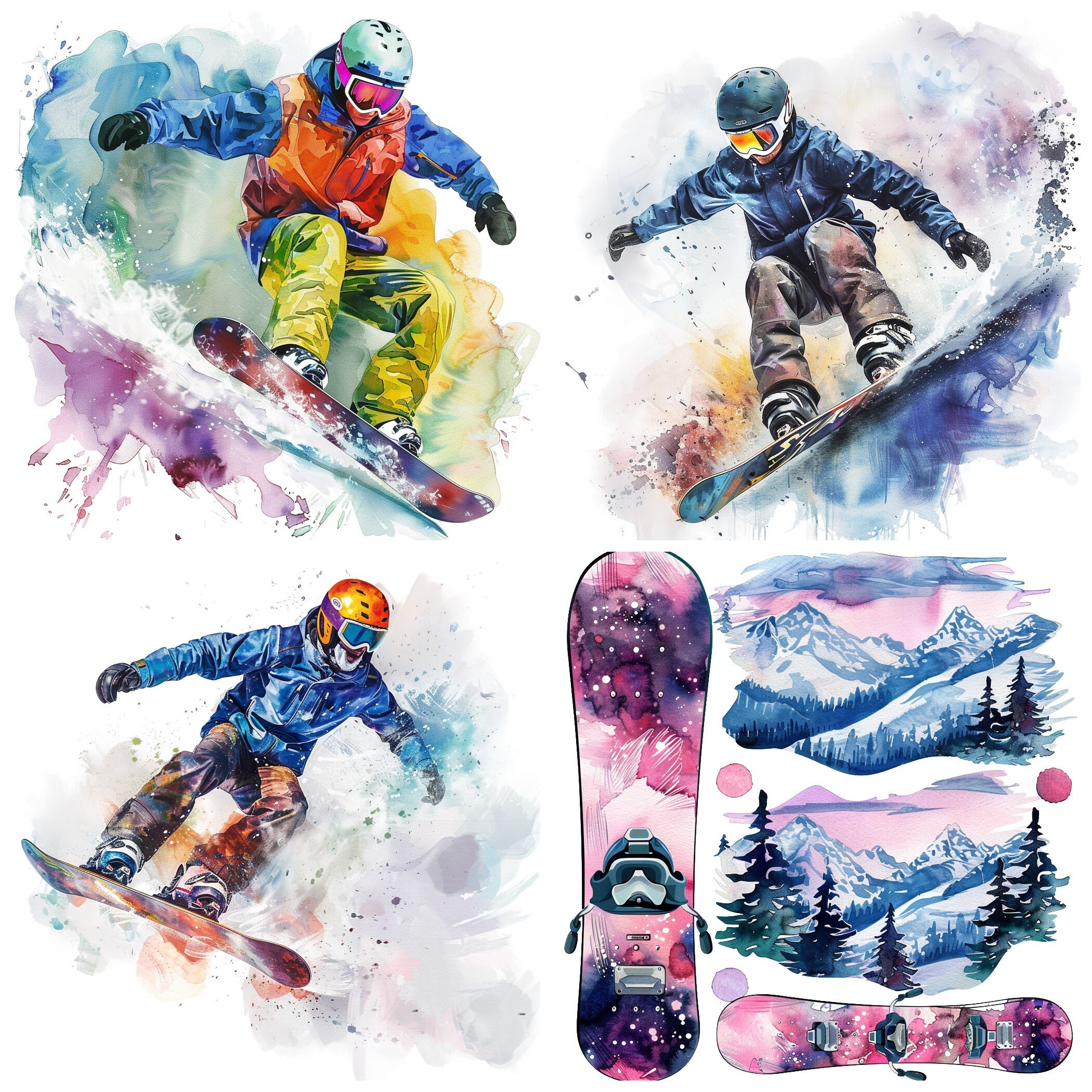 Watercolor Snowboarding Clipart, Winter Sport PNG Images (commercial ...