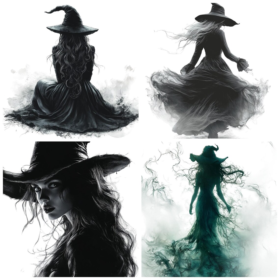 40 Shadow Witch PNG Clipart Bundle, Watercolor Shadow Sorceress ...