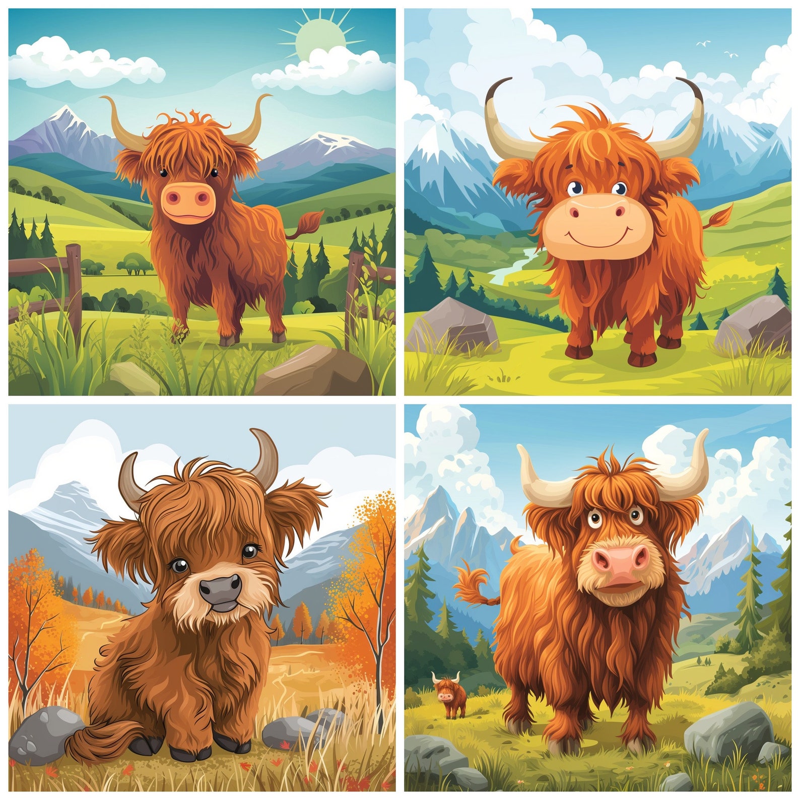 31 Cartoon Highland Cow PNG Clipart, Adorable Nursery Highland Scottish ...