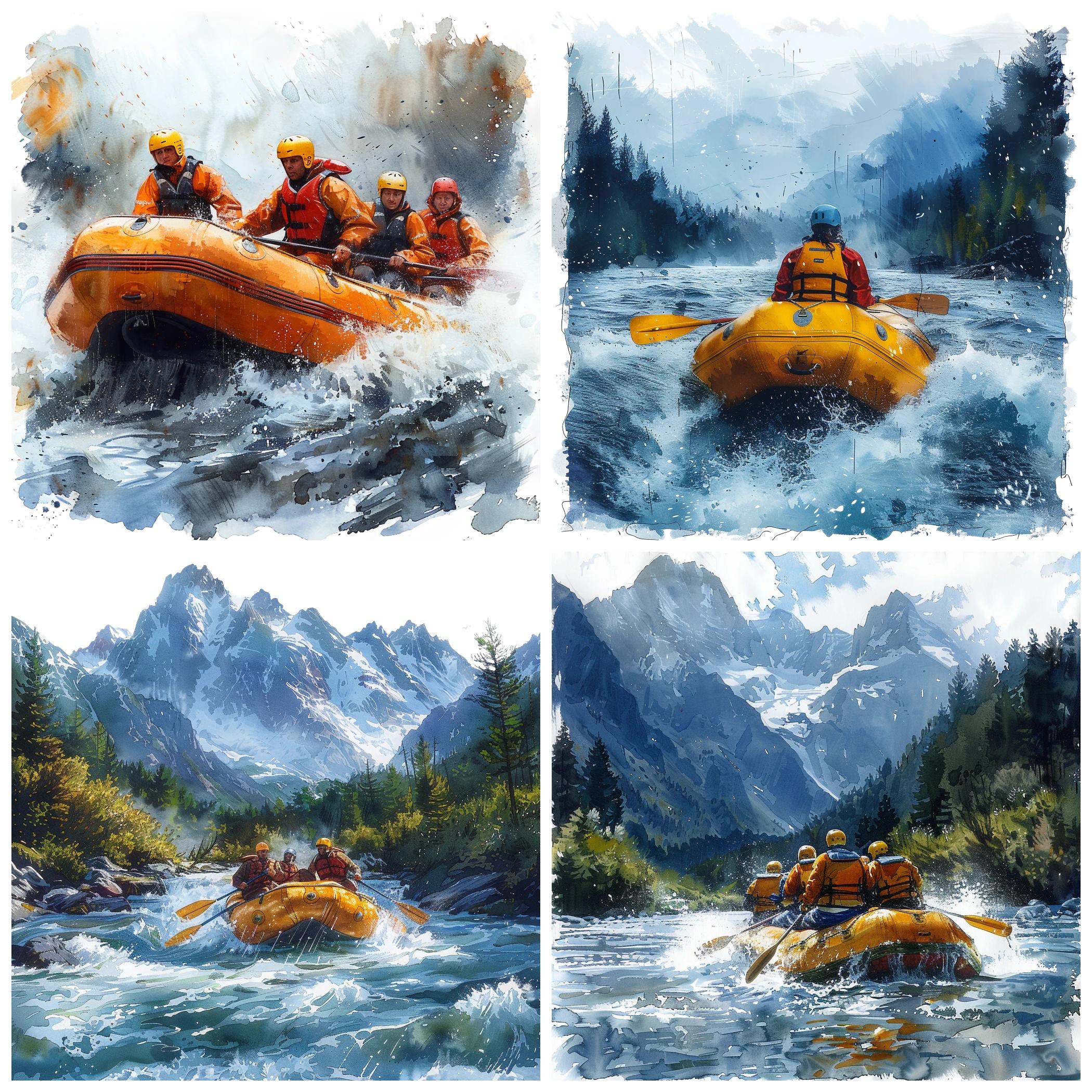 Watercolor Rafting Sport PNG Clipart, 45 River Rafting Scenery ...