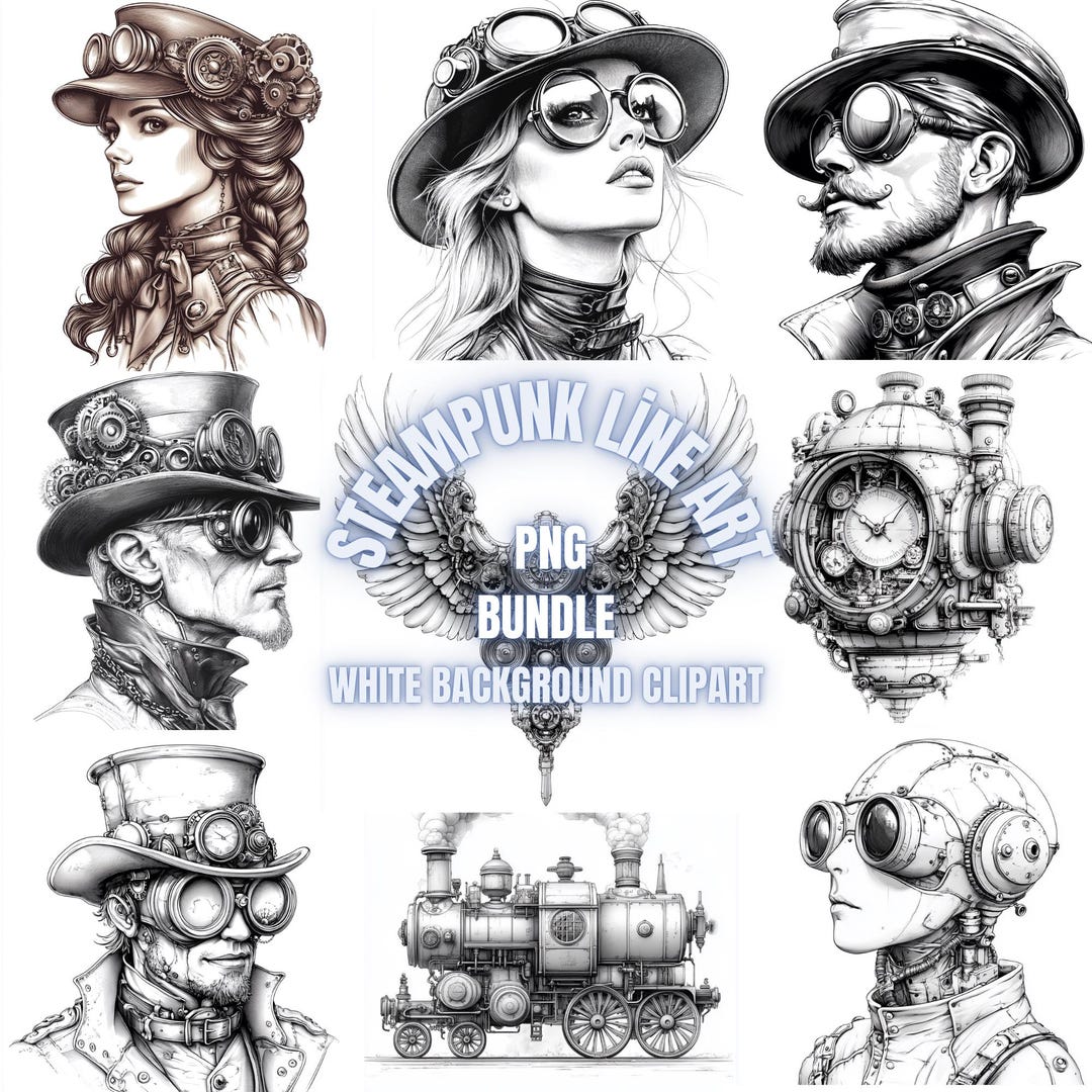 Steampunk Line Art PNG Clipart Bundle, Abstract Line Line Art ...