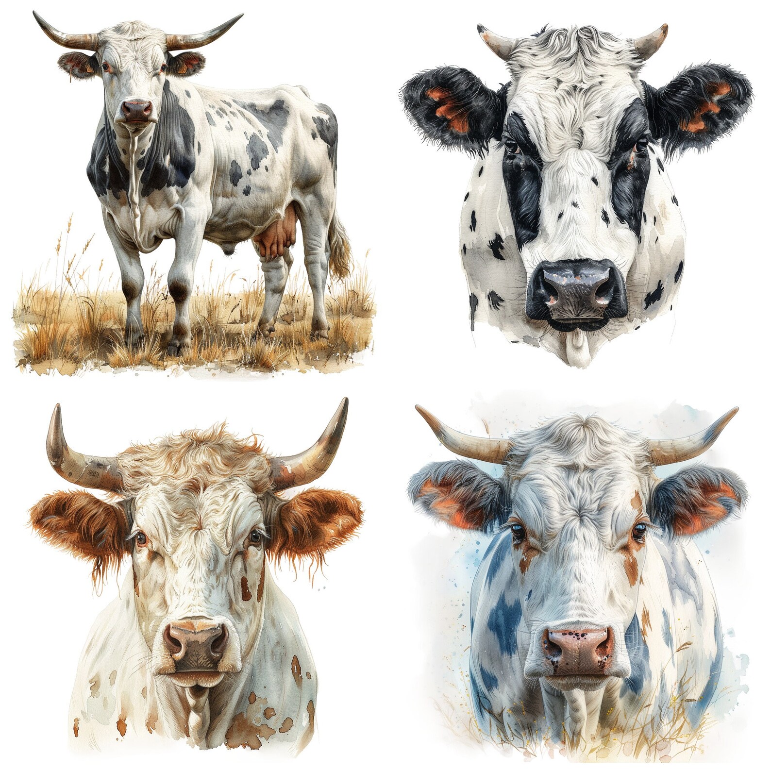 29 Watercolor Cattle PNG Clipart, Livestock Cattle Illustration, Farm ...