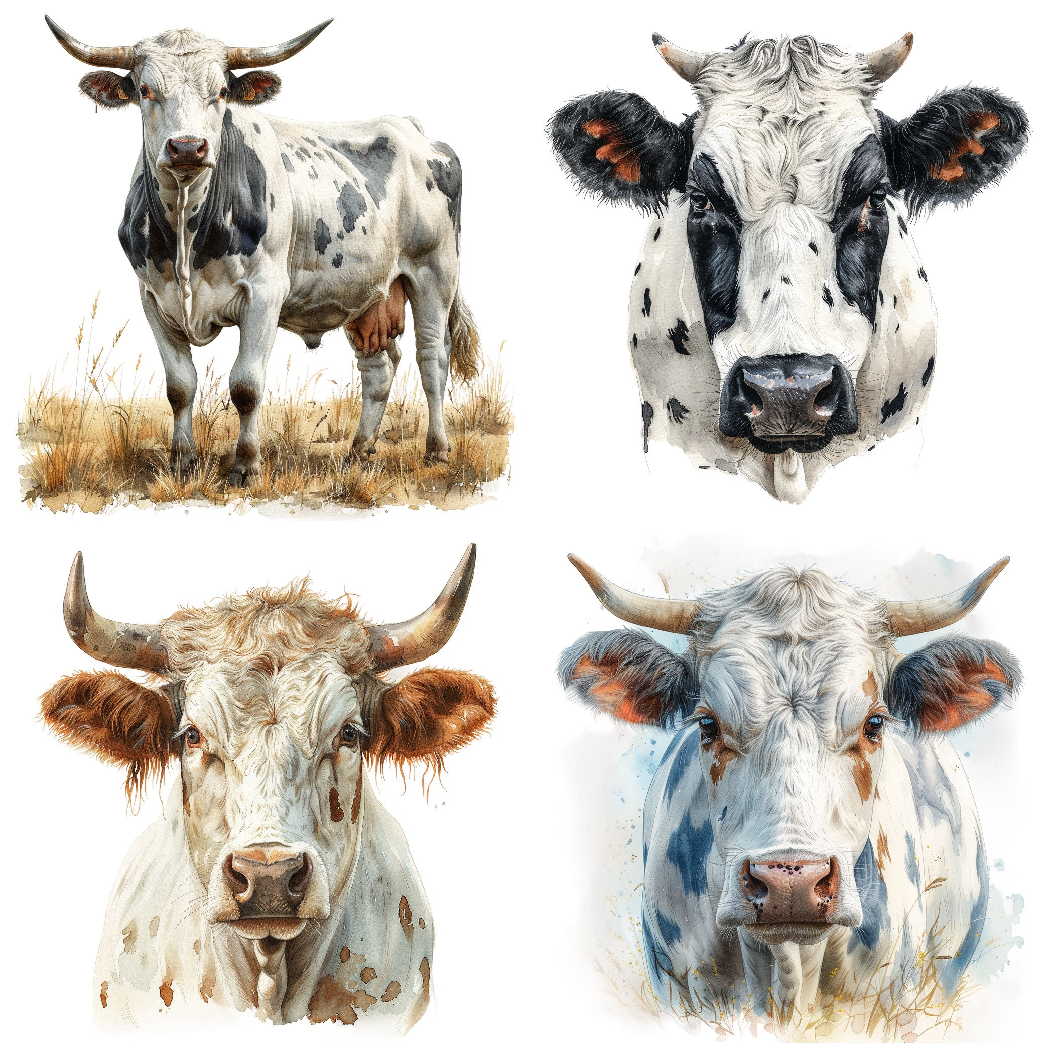 29 Watercolor Cattle PNG Clipart, Livestock Cattle Illustration, Farm ...