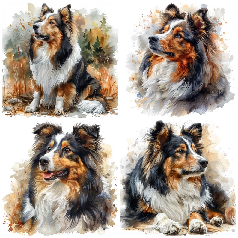 29 Rough Collie Dog Breed PNG Clipart Bundle, Watercolor Scottish ...