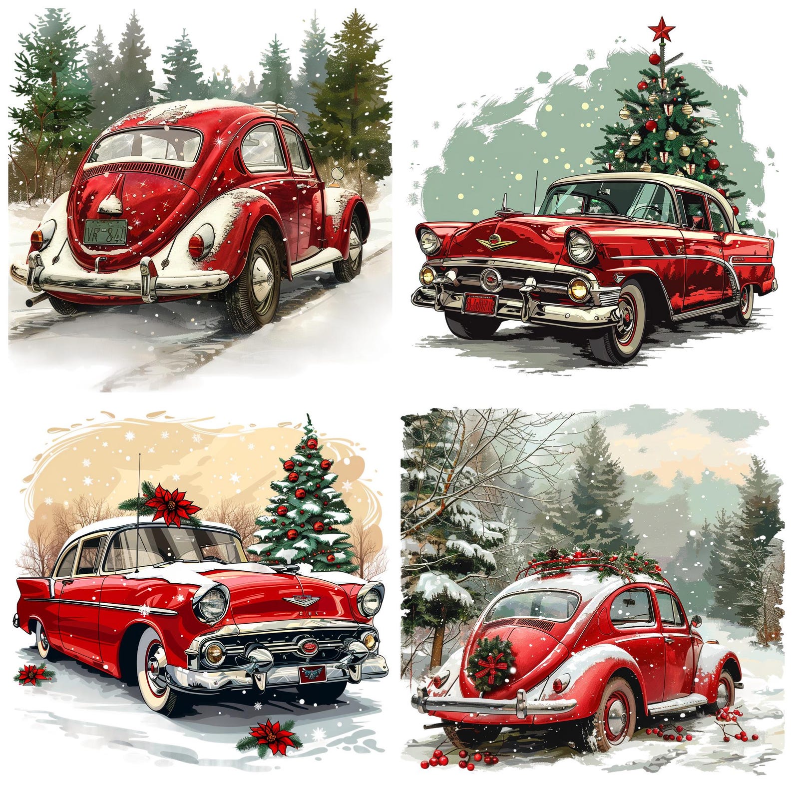 Christmas Car PNG Clipart, Watercolor 28 Xmas Car Scenery Illustration ...