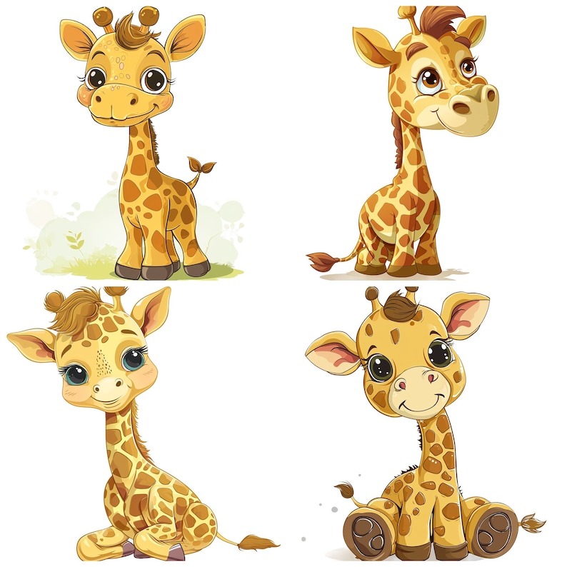 Adorable Giraffe PNG Clipart Bundle, Cartoon Cute Giraffe Transparent ...