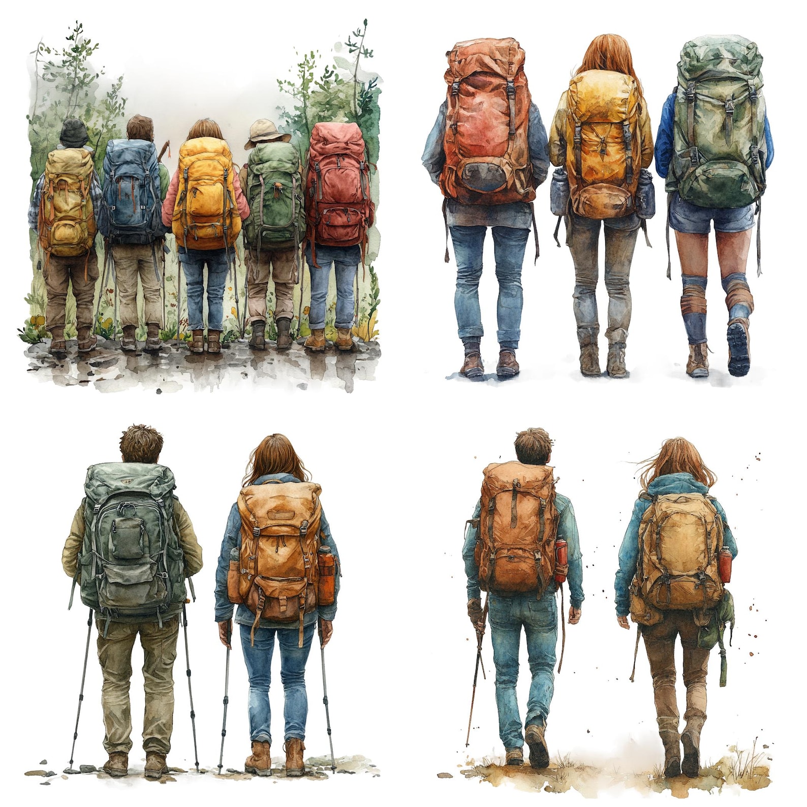 36 Backpackers PNG Clipart Bundle, Watercolor Travel Enthusiasts Images ...