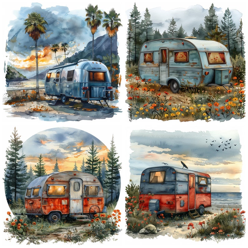 39 Caravan PNG Clipart, Watercolor Camper Life Images, Beach Motorhome ...