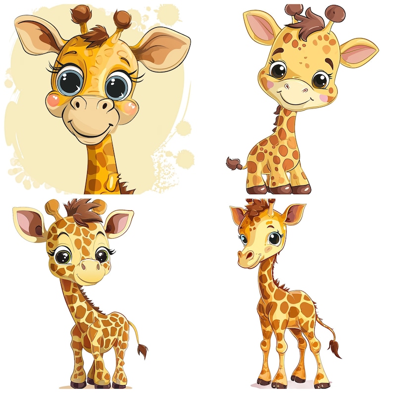 Adorable Giraffe PNG Clipart Bundle, Cartoon Cute Giraffe Transparent ...