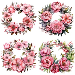 Peony Wreath PNG Clipart Bundle, Watercolor Floral Garland Art ...