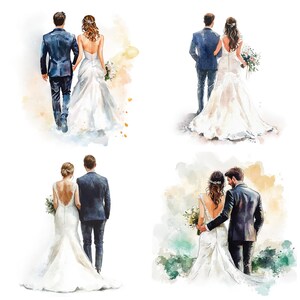 42 Bride and Groom Back PNG Clipart Bundle, Watercolor Romantic Wedding ...