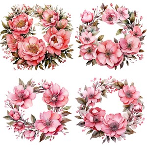 Peony Wreath PNG Clipart Bundle, Watercolor Floral Garland Art ...