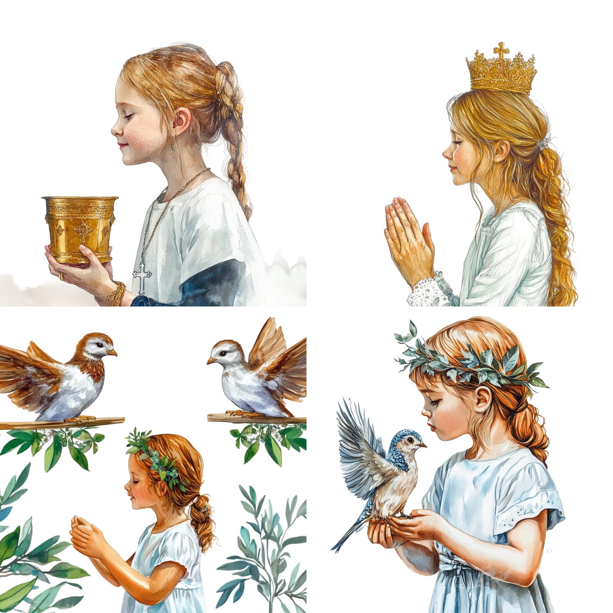 31 Communion Girl PNG Clipart Bunlde, Watercolor Holly First Communion ...