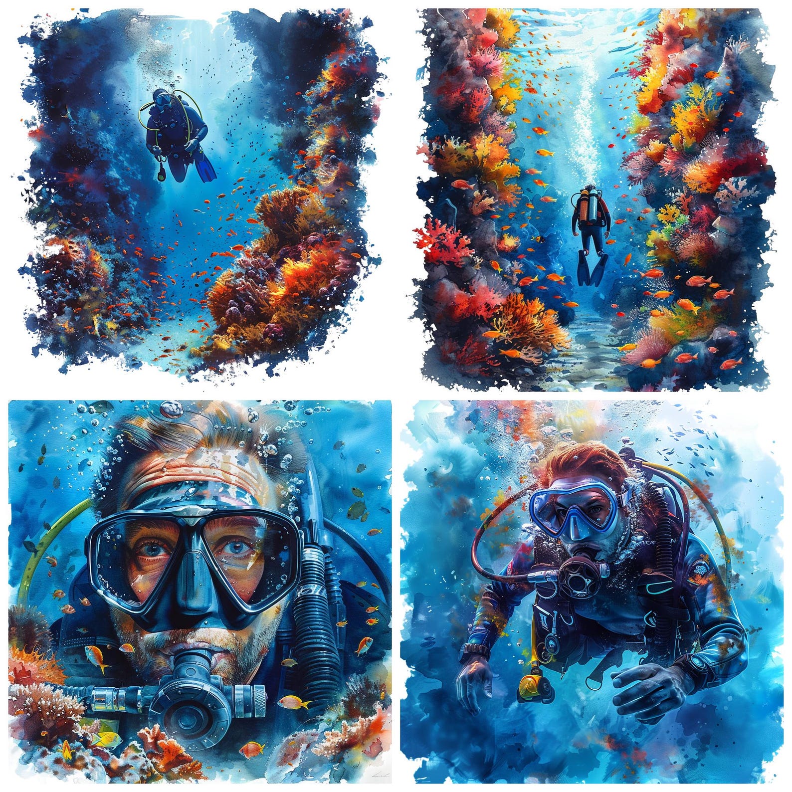 Skuba Diving PNG Scenery Clipart, Watercolor 48 Underwater Dive Dynamic ...