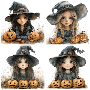 46 Adorable Halloween Girl PNG Clipart Bundle, Watercolor Cute ...