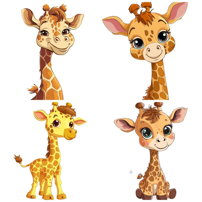Adorable Giraffe PNG Clipart Bundle, Cartoon Cute Giraffe Transparent ...