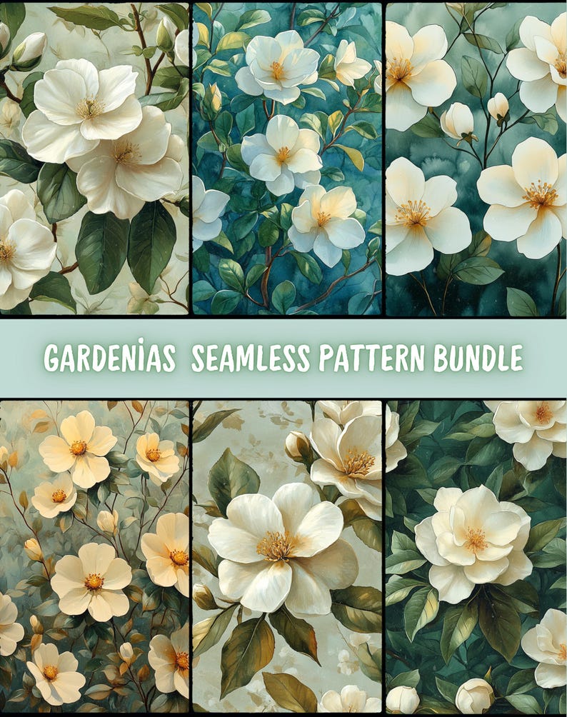 Watercolor Gardenias Seamless Pattern, Commercial Use Digital Paper ...