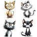 30 Quirky Cat PNG Clipart Bundle, Whimsical Kitten Illustration, Funny ...
